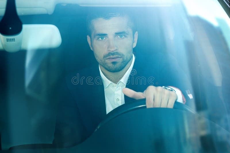 Handsome Man in the Car. Luxury Life. Stock Photo - Image of security ...