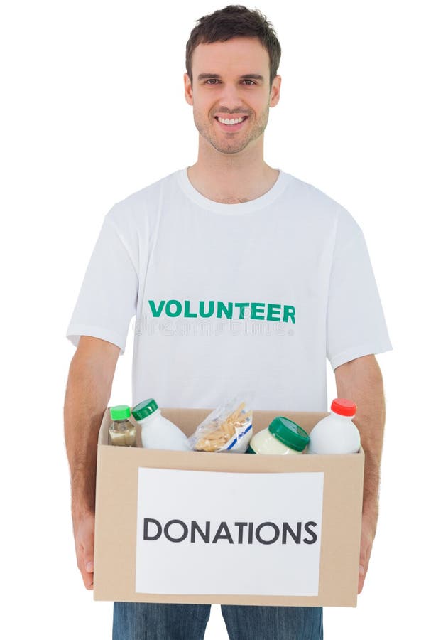 Volunteer with Coat Drive Donation Box Stock Image - Image of cheerful ...