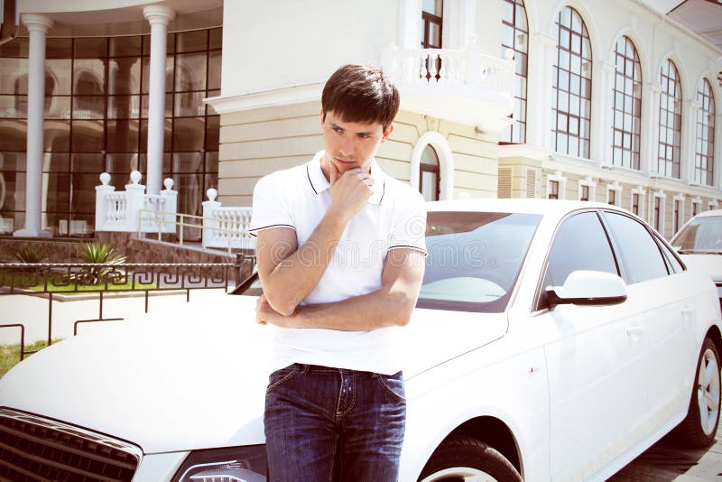 Handsome Man Casually Leaning Against the Car Stock Image - Image of ...