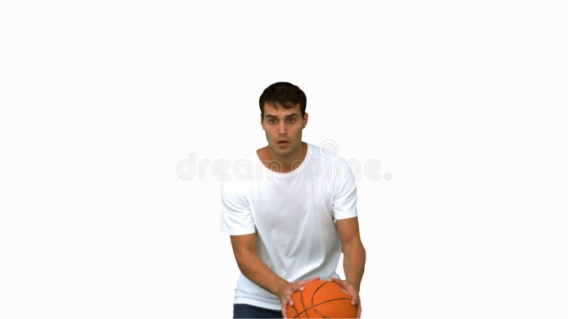 Handsome Man Catching and Throwing a Basketball on White Screen Stock ...