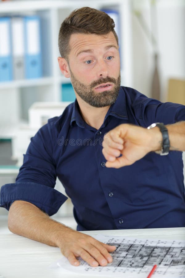 Handsome Man Checking Watch before Meeting Stock Image - Image of ...