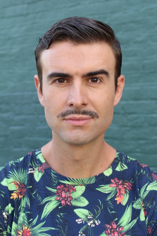 Handsome Man with Classic Mustache, Studio Shot Isolated on Green Stock ...