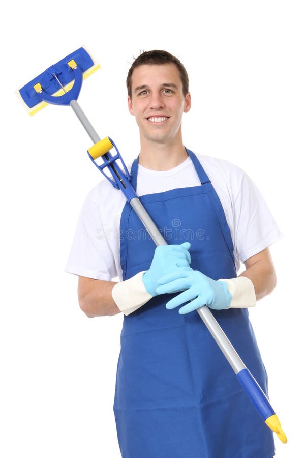Male Janitor Using a Squeegee To Clean a Window Stock Photo - Image of ...