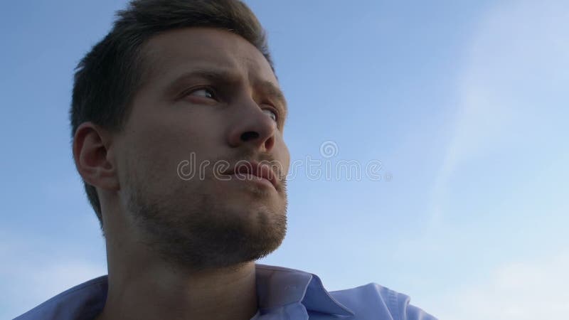 Handsome Man Contemplating about Future on Background of Bright Sky ...