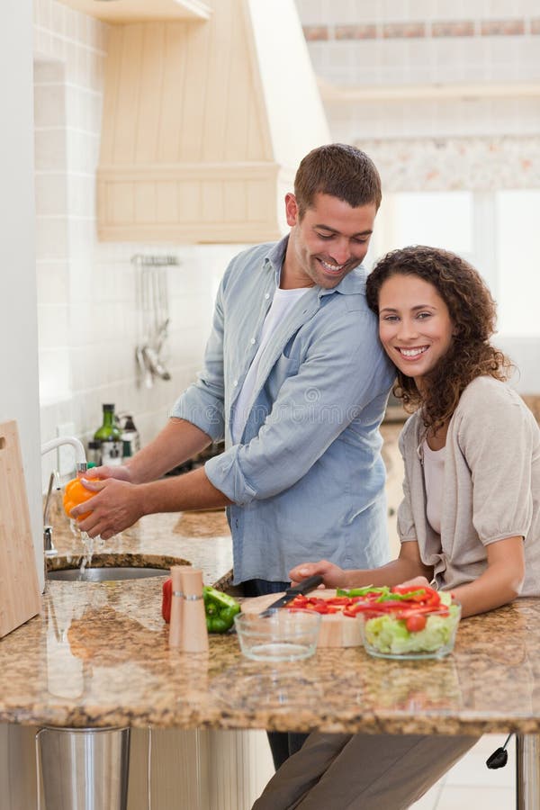 Handsome Man Cooking with His Girlfriend Stock Photo - Image of ...