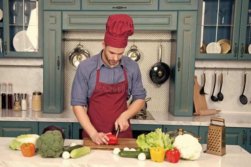 Handsome Man Cooking at Home Preparing Salad Stock Photo - Image of ...