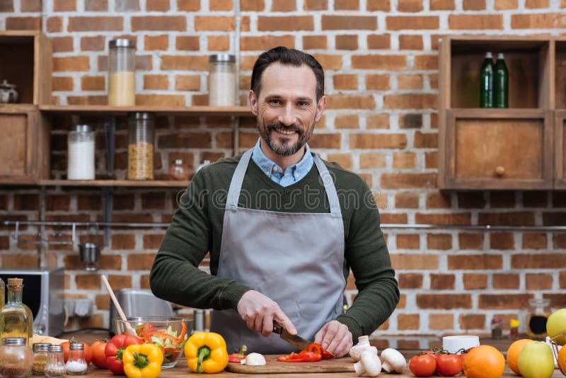 Handsome Man Cutting Vegetables Stock Image - Image of prepare, people ...