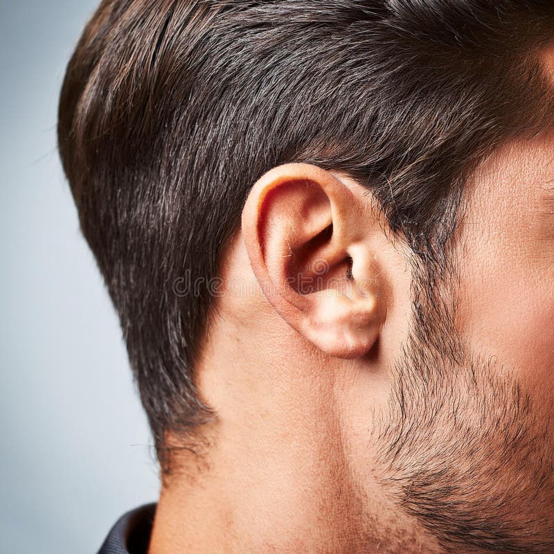Handsome Man, Detail of Right Ear, AI Generated Stock Illustration ...