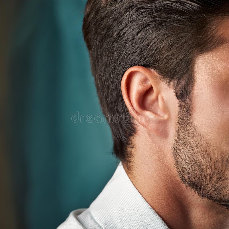 Handsome Man, Detail of Right Ear, AI Generated Stock Illustration ...