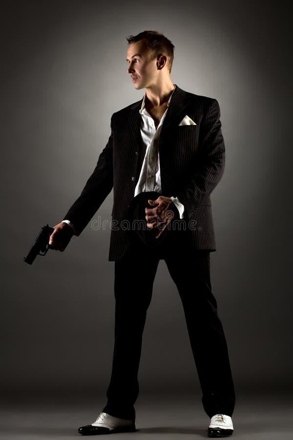 Handsome Man Dressed As Gangster Holding Gun Stock Image - Image of ...