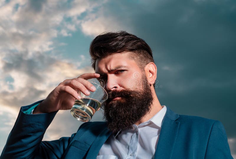 Handsome Man Drinking Cognac or Whiskey, Scotch and Cognac. Stock Photo ...