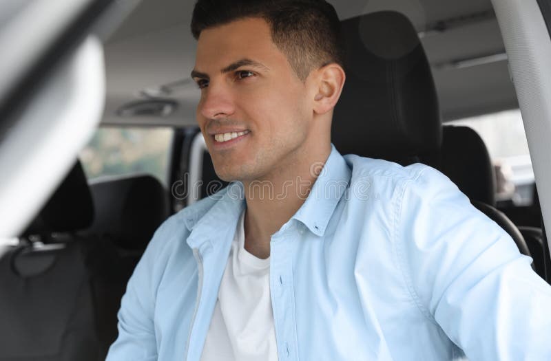 Handsome Man Driving His Modern Car Stock Photo - Image of driver, male ...