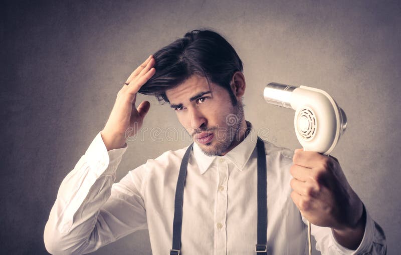 Handsome Man Drying His Hair Stock Image - Image of caucasian, vintage ...