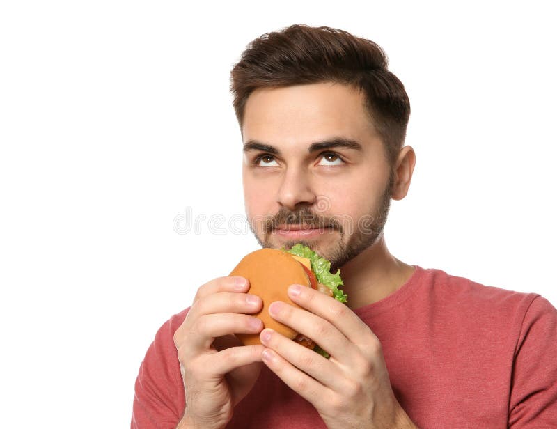 Handsome Man Eating Tasty Burger Stock Image - Image of burger ...