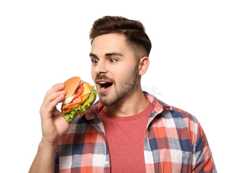 Handsome Man Eating Tasty Burger Stock Photo - Image of food, burger ...