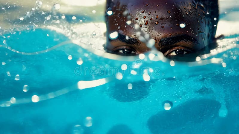 Handsome Man Emerging from Water in a Serene Pool Setting during Bright ...
