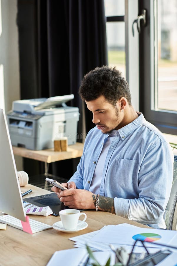 Handsome Man Engaged in Focused Work Stock Image - Image of handsome ...