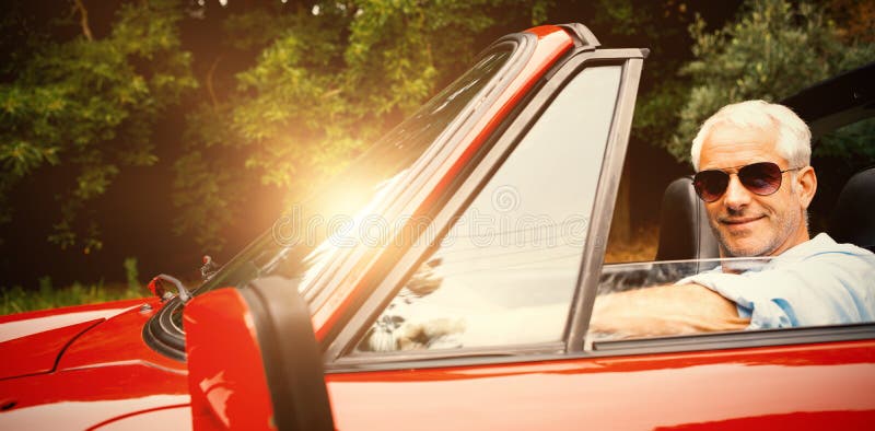 Handsome Man Enjoying His Red Convertible Stock Image - Image of mature ...