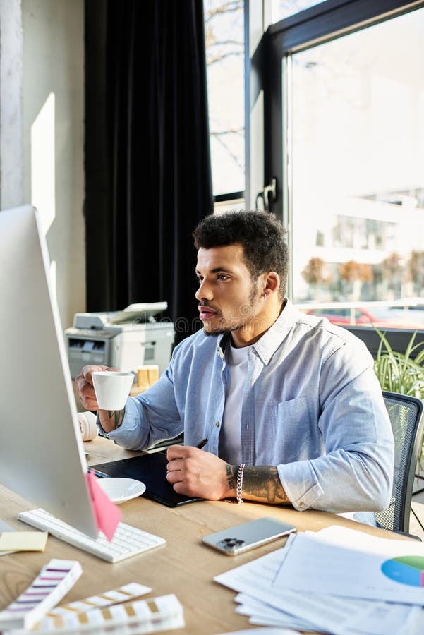 Focused Professional Working at a Stylish Stock Photo - Image of office ...