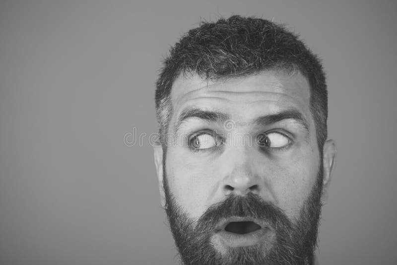 Handsome Man Face. Man with Beard on Scared Face on Blue Background ...