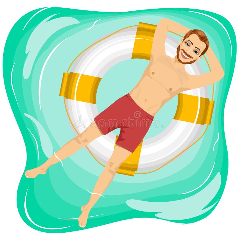Handsome Man Floating on an Inflatable Circle in the Pool Stock Vector ...