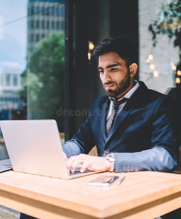 Handsome Man in Formal Wear Typing Text for Document during Messaging ...