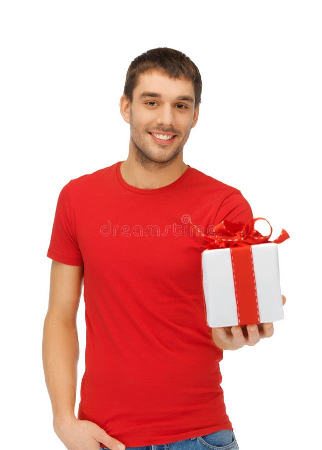 Handsome man with a gift stock photo. Image of casual - 36785522