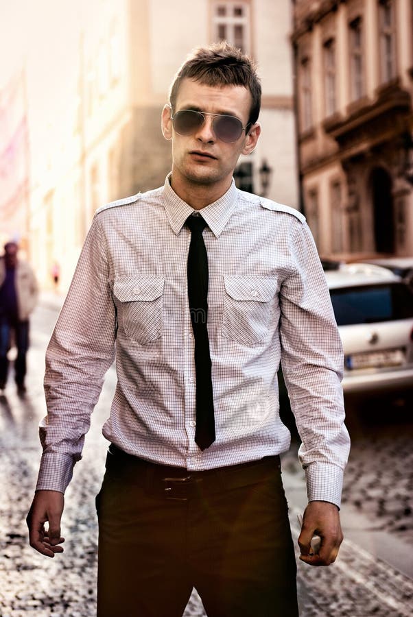 Handsome Man Going by City Street Stock Photo - Image of city, people ...