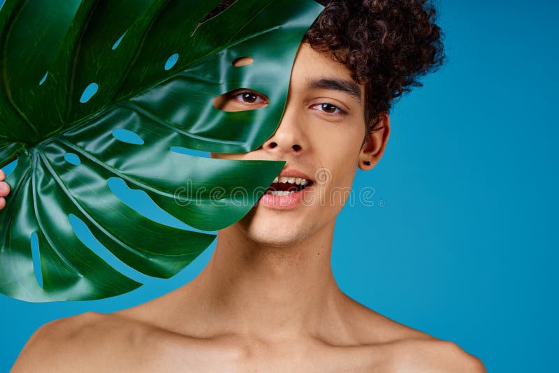 Handsome Man Blue Suit Hand Gestures Emotions Blue Background Stock ...