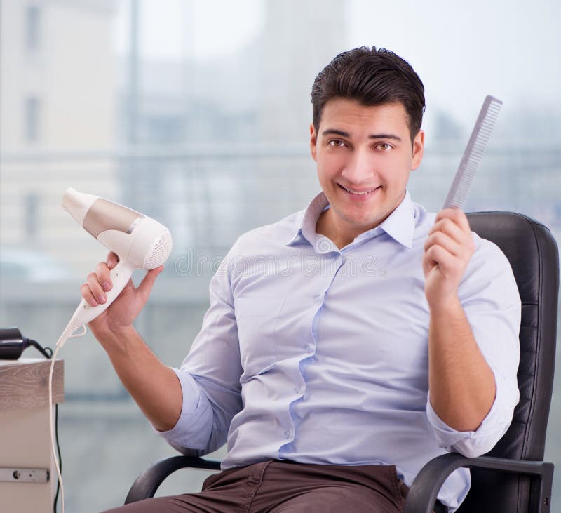 Handsome Man in Hair Salon Doing Haircut Stock Image - Image of ...