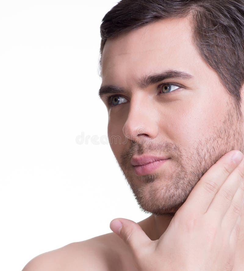 Handsome Man with Hand Near the Face. Stock Photo - Image of white ...