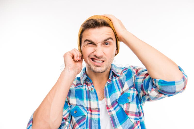 Handsome Man with Hat Feeling Uncomfortable Stock Image - Image of ...