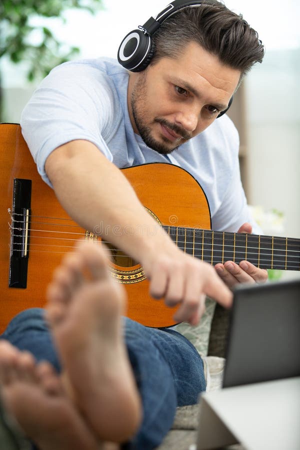 Handsome Man in Headphones Working on Laptop Stock Image - Image of ...