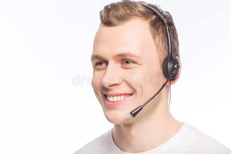 Handsome man with headset stock image. Image of gadgets - 63930481