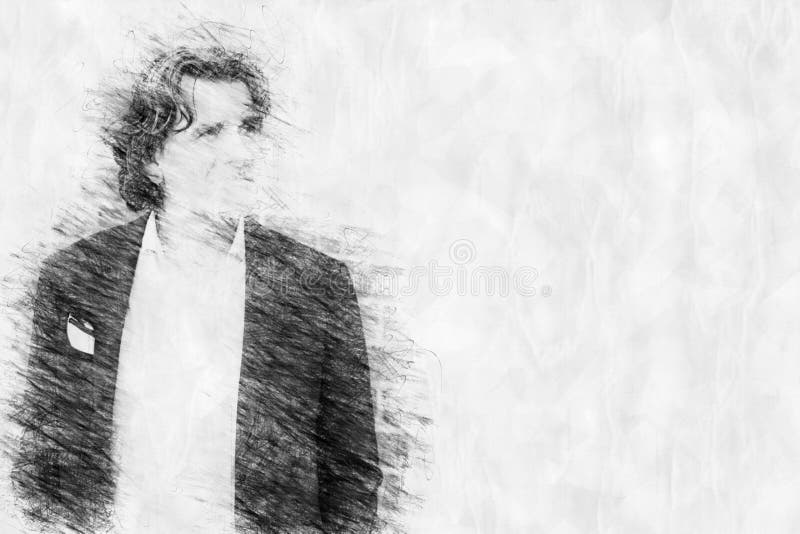 Handsome Man in His 50s in Pencil Drawing Style Stock Photo - Image of ...