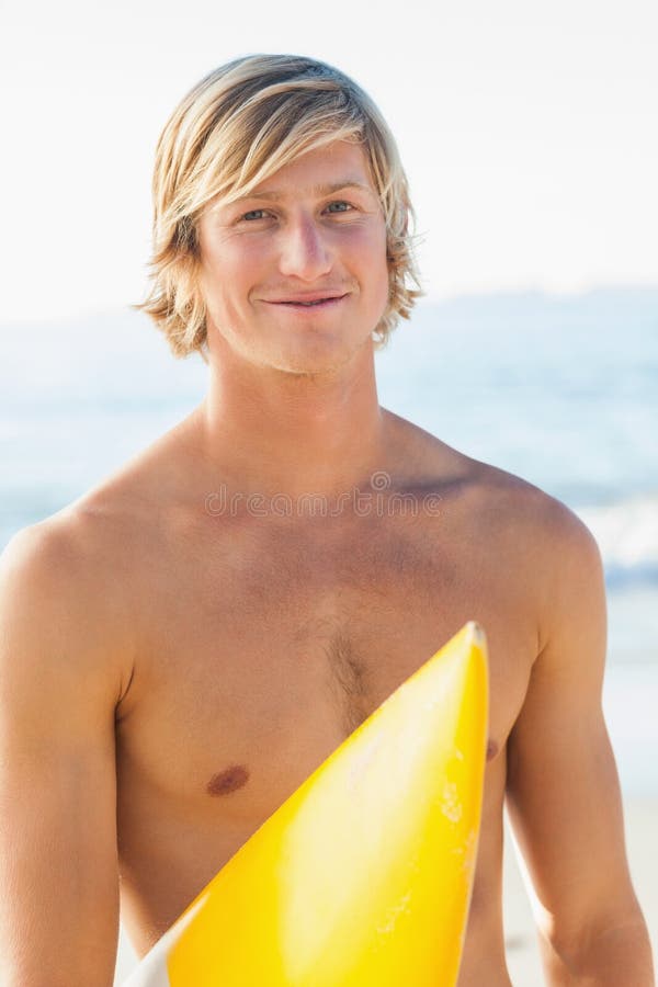 Handsome Man with His Surfboard at the Beach Stock Photo - Image of ...