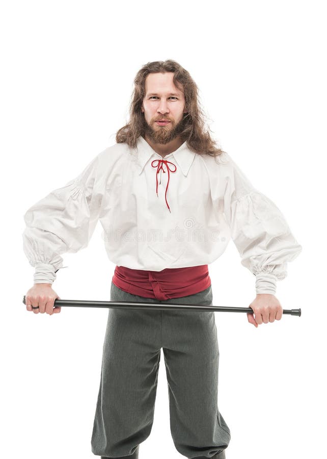 Handsome Man in Historical Pirate Costume with Cane Isolated Stock ...
