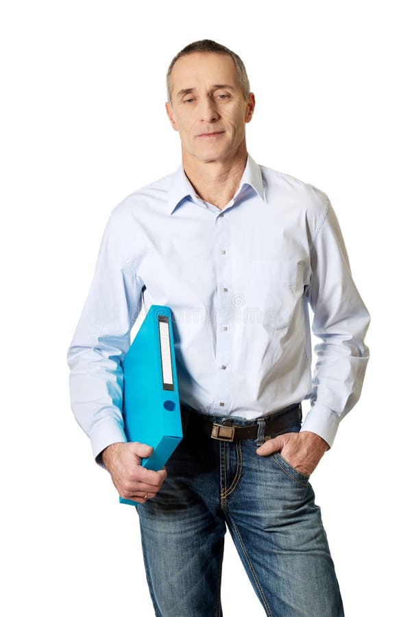 Handsome Man Holding Blue Binder Stock Photo - Image of adult, handsome ...
