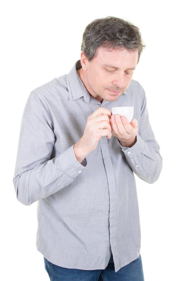 Handsome Man Holding Cup with Coffee Tea with Serious Face Stock Image ...