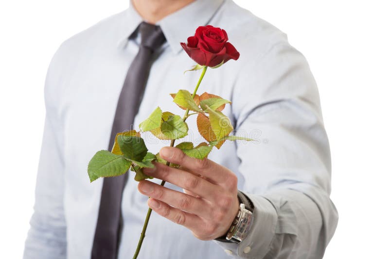 Handsome Man Holding Red Rose. Stock Image - Image of celebration ...
