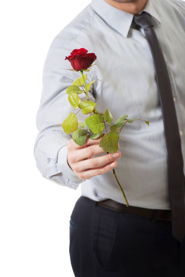 Handsome Man Holding Red Rose. Stock Photo - Image of celebration, love ...