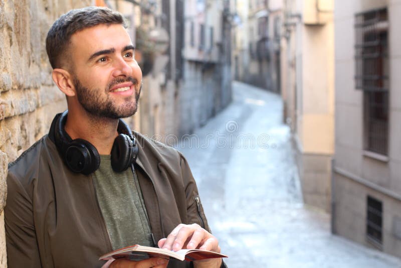 Handsome Man Joyfully Exploring a City Stock Photo - Image of happy ...