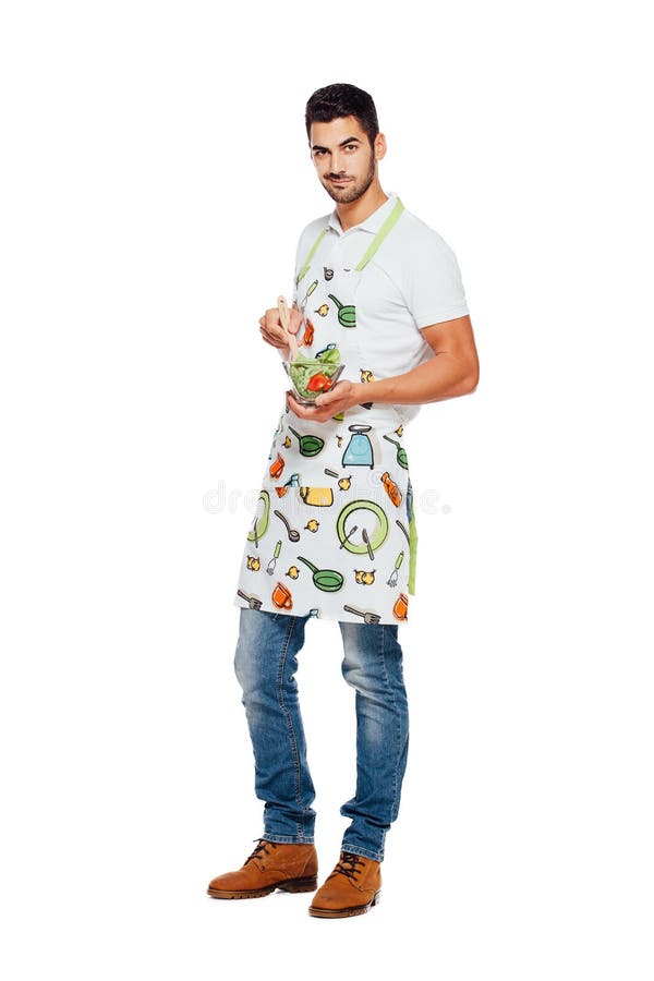 Handsome Man with Kitchen Apron, Isolated on White Stock Photo - Image ...