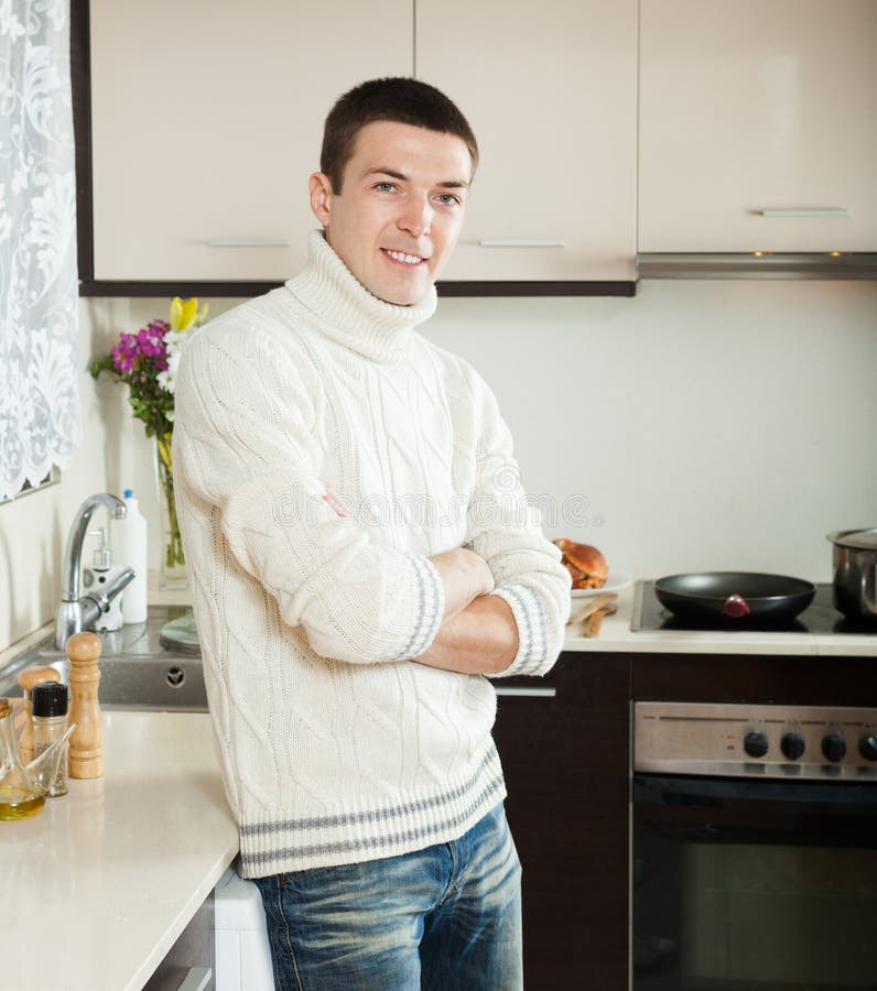 Handsome man at kitchen stock photo. Image of home, portrait - 43948760