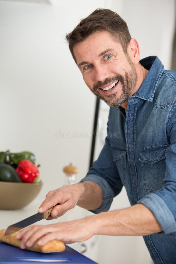 Handsome Man Kneading Bread at Home Stock Photo - Image of white, fresh: 287866102