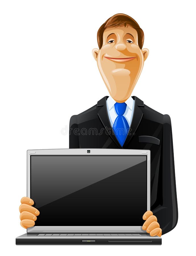 Businessman with His Laptop Stock Vector - Illustration of sitting ...