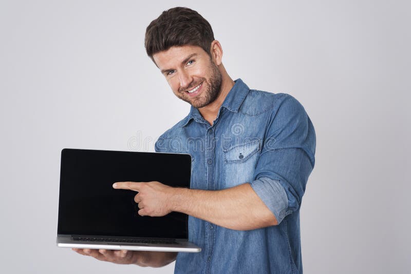 Handsome man with laptop stock photo. Image of handsome - 48710524