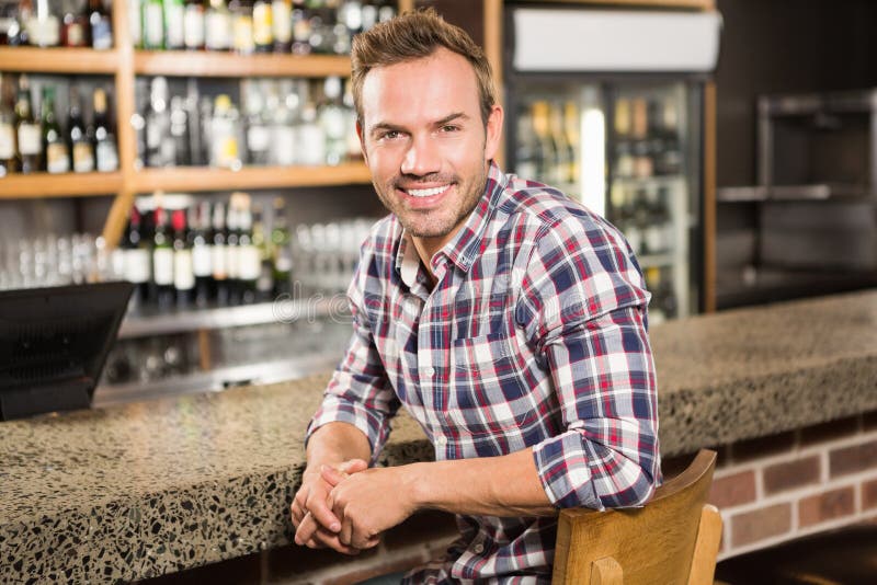 Handsome Man Leaning on Counter Stock Image - Image of male, spare ...