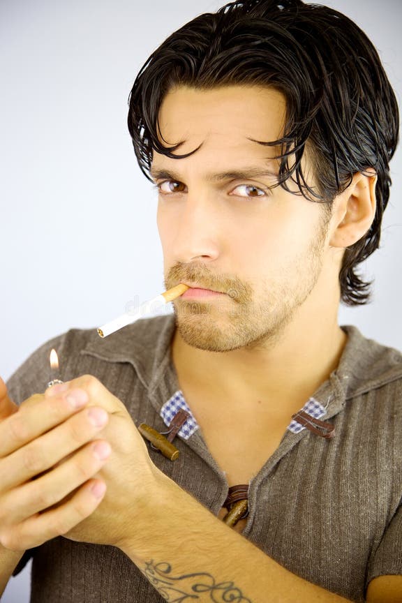 Handsome Man Lighting Cigarette Stock Image - Image of health, cancer ...