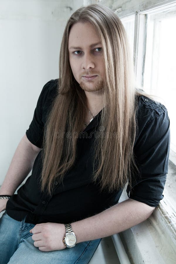 Handsome Man with Long Hair and Beard Stock Photo - Image of human ...